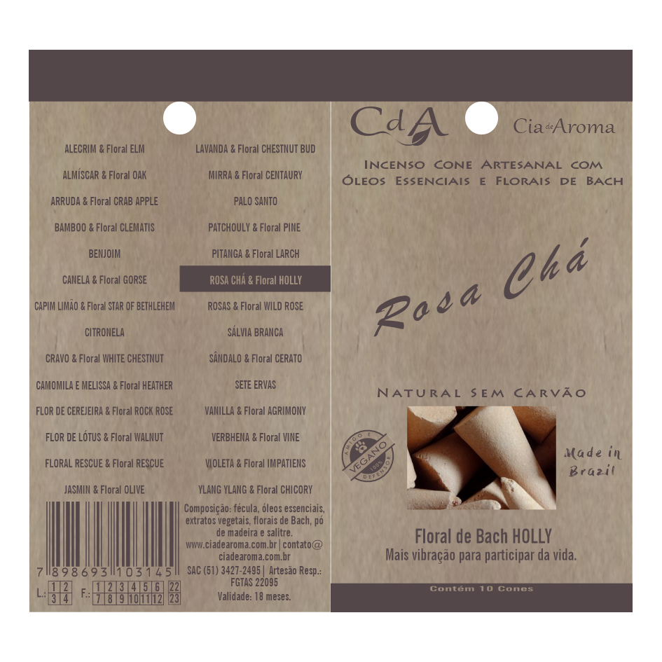 Incenso Cone Rosa Chá 10 Cones - CdA Cia de Aroma